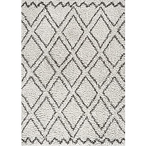 JONATHAN Y SHG103A-8 Soller Diamond Trellis Shag Indoor Area-Rug, Contemporary, Modern, Bohemian Easy-Cleaning,Bedroom,Kitchen,Living Room,Non Shedding, Beige/Dark Gray, 8 X 10