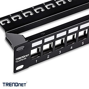TRENDnet 24-Port Blank Keystone Shielded 1U Patch Panel, 1U 19" Rackmount Housing, Protects Against EMI/RFI Noise, Recommended with TC-K06C6A Cat6A Keystone Jacks (Sold Separately), Black, TC-KP24S