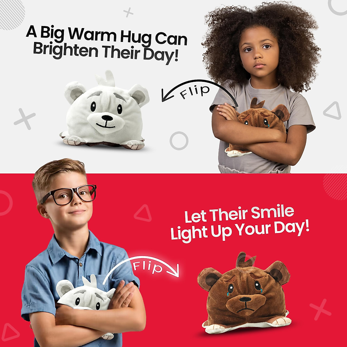 Reversible Toy Plush for Girls & Boys, Educational Mood Regulating Plushie Teddy Bear, Chocolate Scented Benji The Bear Realistic Stuffed Animal for Babies, Toddlers, Preschool, Kindergarten