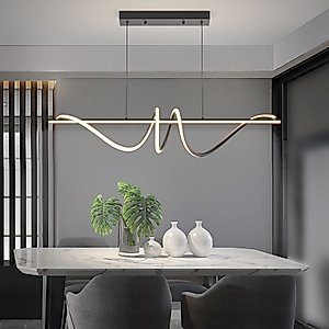Mikeru Pendant Light Fixtures, Black Chandelier 39" Acrylic Anti Flicker Modern Chandelier with Remote Control Dimmable 3 Color Mode & Brightness Ceiling Lamp for Kitchen, Dining Room