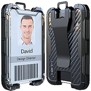 LIUGX Carbon Fiber Card Holder /Badge Holder / Portable Wallet with Metal Clip -Rugged ID Credit Card Holder (Holds 1 to 4 Cards) for Office Police Worker Outdoor