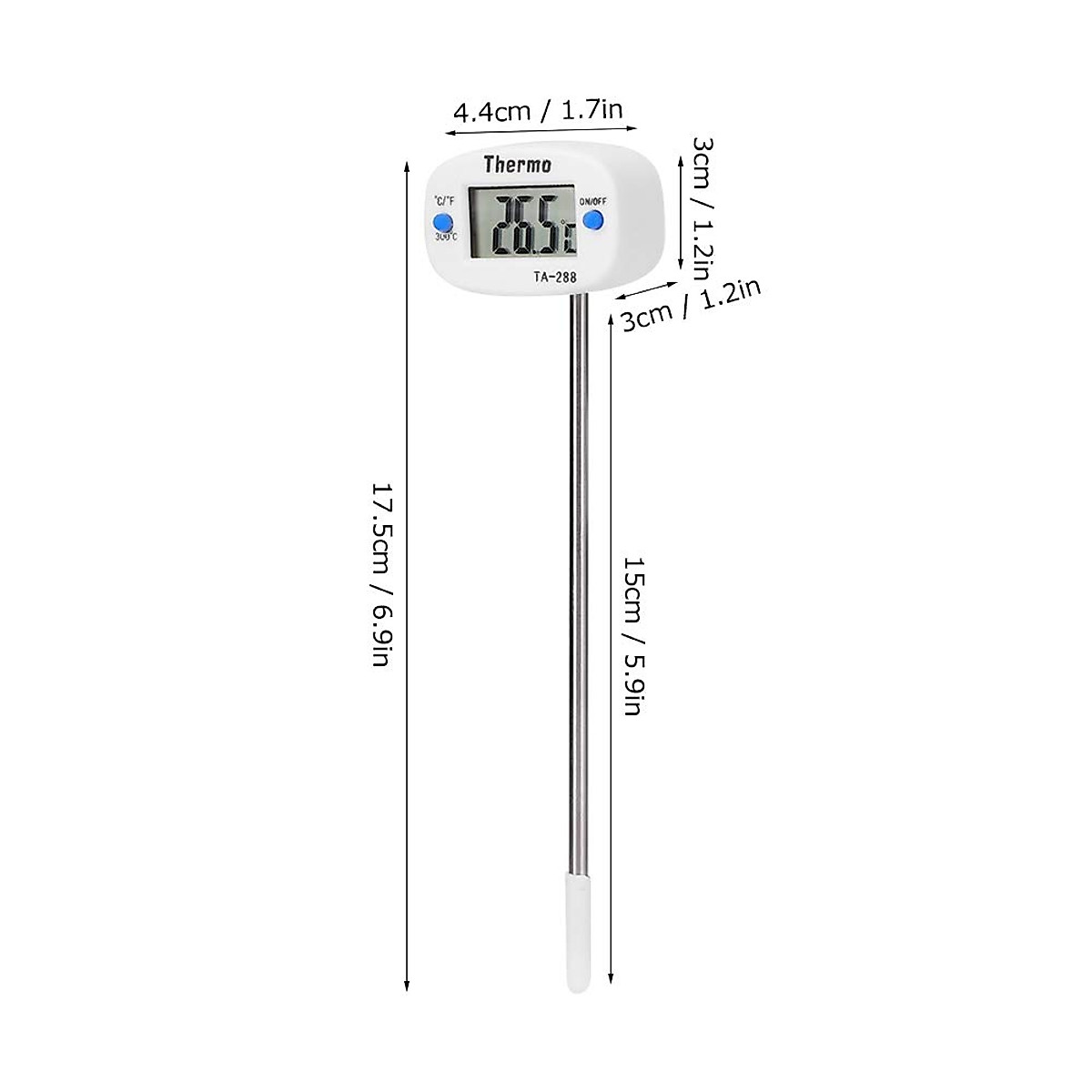 2Pcs Food Cooking Thermometer TA288 Long Probe Digital Meat Temperature Measuring Device for Kitchen BBQ and Grill, -50-300℃