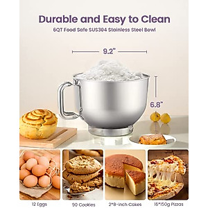 CHeflee Stand Mixer, 6 Quart, 600W 6+P Speed Household Electric Food Mixer with 6 Accessories for Dough, Cream, Cake, Kitchen Electric Mixer, Lavender