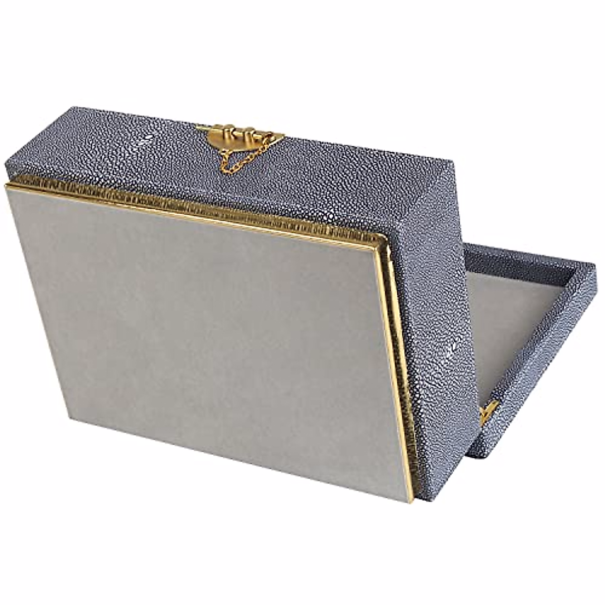 HofferRuffer Elegant Faux Leather Decorative Box, Storage Jewelry Box Organizer, Large Dresser Cosmetic Organizer Holder, Classic Jewelry Accessory Organizer, Grey Shagreen, 11x8x4.8 inches