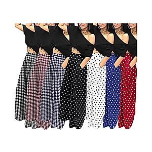 LKOUS Women's Palazzo Long Pants for 2024, High Waist Wide Leg Stretchy Lounge Pants Trousers with Pockets