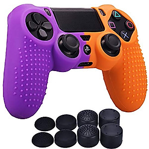 YoRHa Studded Dots Silicone Rubber Gel Customizing Cover for Sony PS4/slim/Pro Dualshock 4 Controller x 1(Orange&Purple) with Pro Thumb Grips x 8