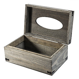MyGift Rustic Gray Solid Wood Tissue Box Holder Rectangular Cover, Decorative Bathroom Facial Tissue Box Holder with Hinged Lid