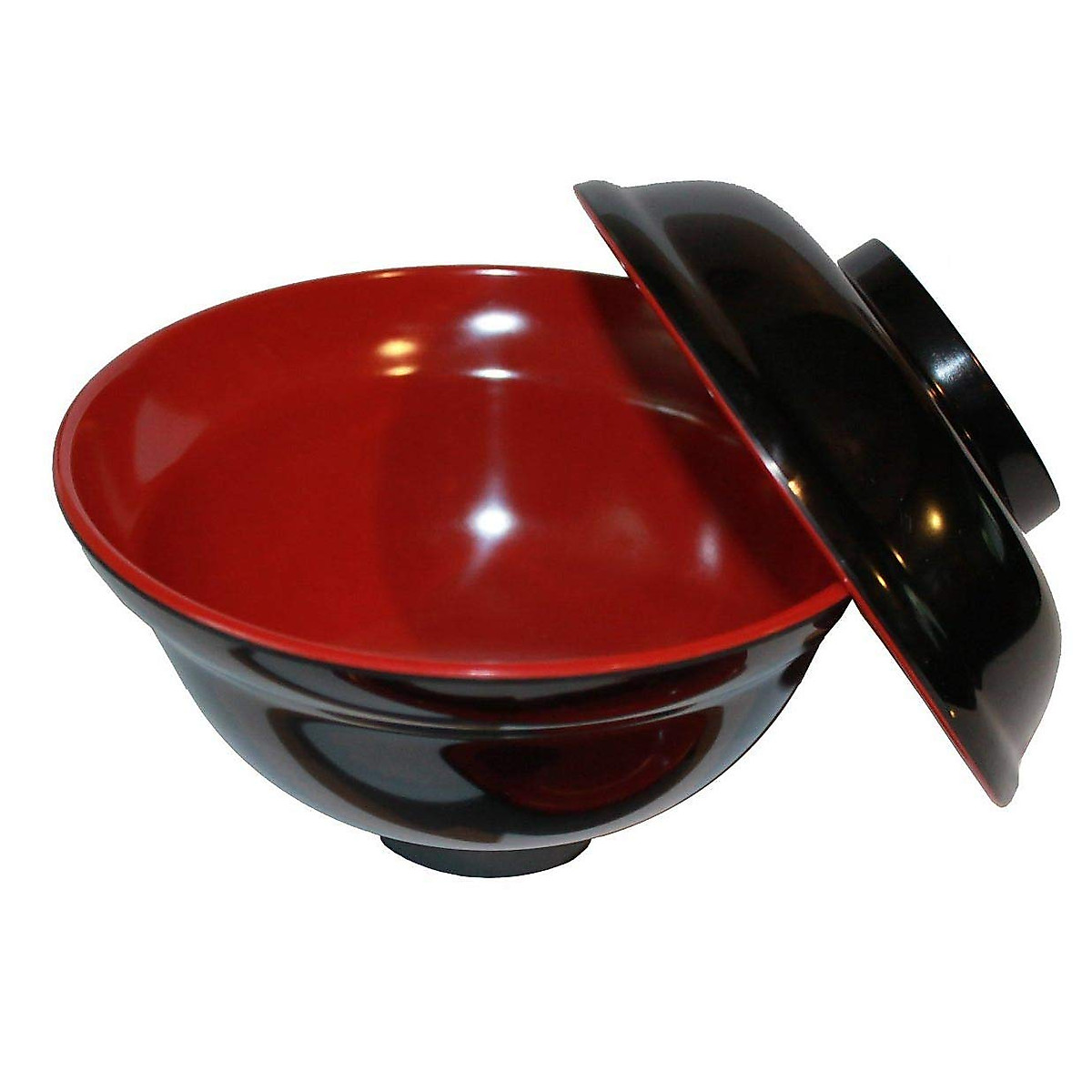 JapanBargain, Soup Bowl with Lid and Spoon for Miso Soup Rice Poke Donburi Noodle Pasta Cereal Black and Red Color Japanese Style with Hook Spoon, 21 oz (1, 21oz w/Gift Box)