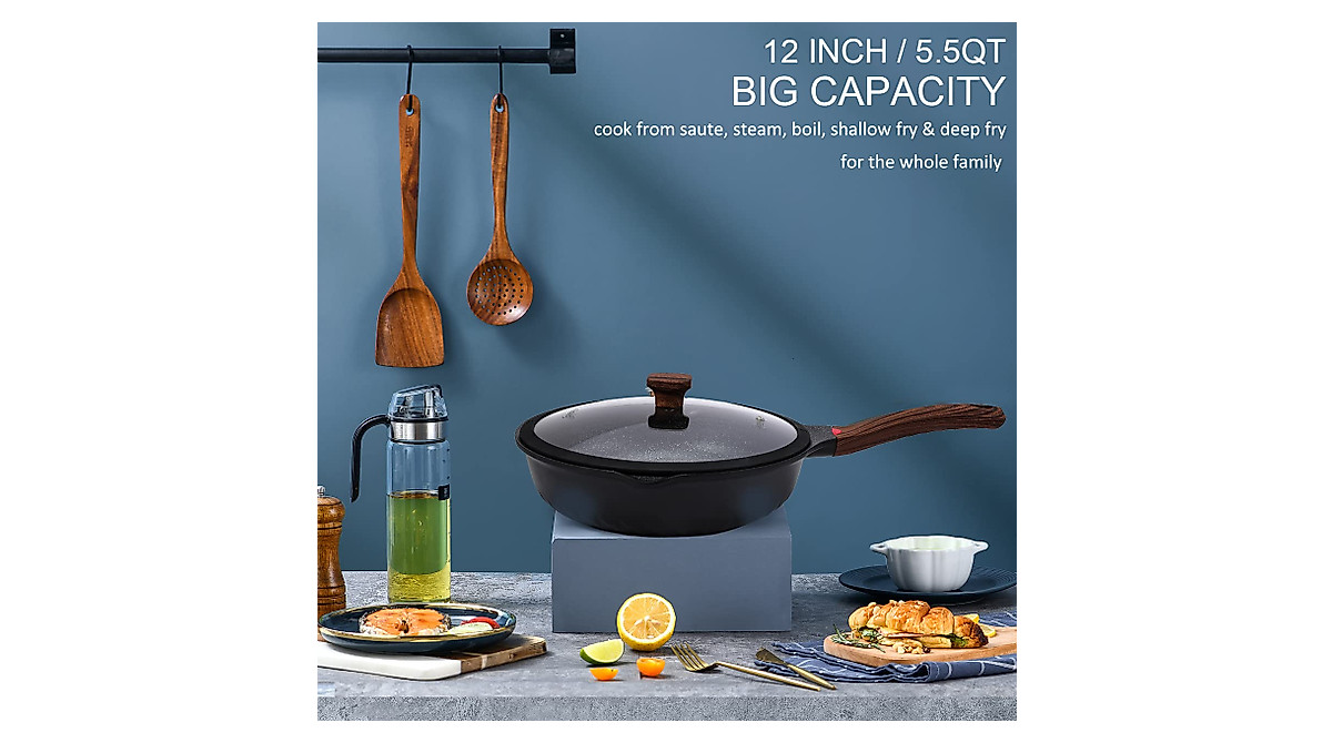 Vinchef Nonstick Deep Frying Pan - 12in Ceramic Skillet
