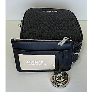 Michael Kors Jet Set Travel Medium Logo Crossbody bundled SM TZ Coinpouch & Purse Hook (Signature MK Black)