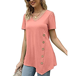 Summer Tops for Women Short Sleeve Shirts V Neck Loose Casual Tunic Plain Tees