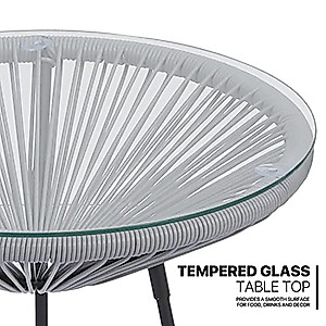 MoNiBloom 3 Piece Outdoor Seating Acapulco Chair, Modern Patio Furniture Outdoor Conversation Set, Glass Top Table and 2 Metal Steel Chairs for Garden Poolside Balcony, Weight Capacity 250 lbs, Grey