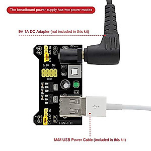 Breadboard Kit with Power Supply for Electronics, 65 Pieces M/M Bread Jumper Wires(12/16/20/25cm), 1 Piece Power Supply Module MB 102(5V/3V), 1 Piece 830 Tie-Points Breadboard