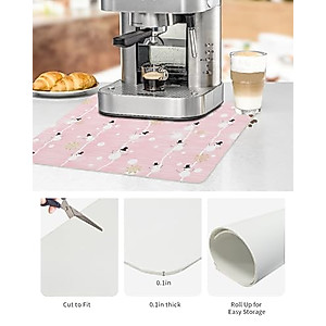 LaBLUUX Coffee Mat for Counter, Pink Christmas Snowman Snowflake Absorbent Hide Stain Coffee Bar Mat, Non-Slip Coffee Bar Accessories Kitchen Drying Mat Fit Under Coffee Maker Espresso Machine