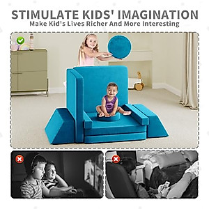 linor Modular Kids Play Couch 10Pcs, 65.4" Kids Couch for Playroom Bedroom, Multifunctional Modular Toddler Couch, Over 10 Combinations Creative Sofa for Imaginative Kids (Navy)