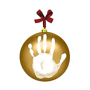 Tiny Ideas Christmas Baby's Print Ball Ornament with Included Paint for Handprint, DIY Christmas Newborn Holiday Keepsake, Bauble Ornament, Gold