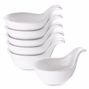 DOWAN Dip Bowl Set, Soy Sauce Dish with Handle, Small Bowls for Side Dish, 3 Oz Deep for Condiment, Ketchup, Appetizer, Ramekin, Individual Server Bowl for Party Dinner BBQ, White