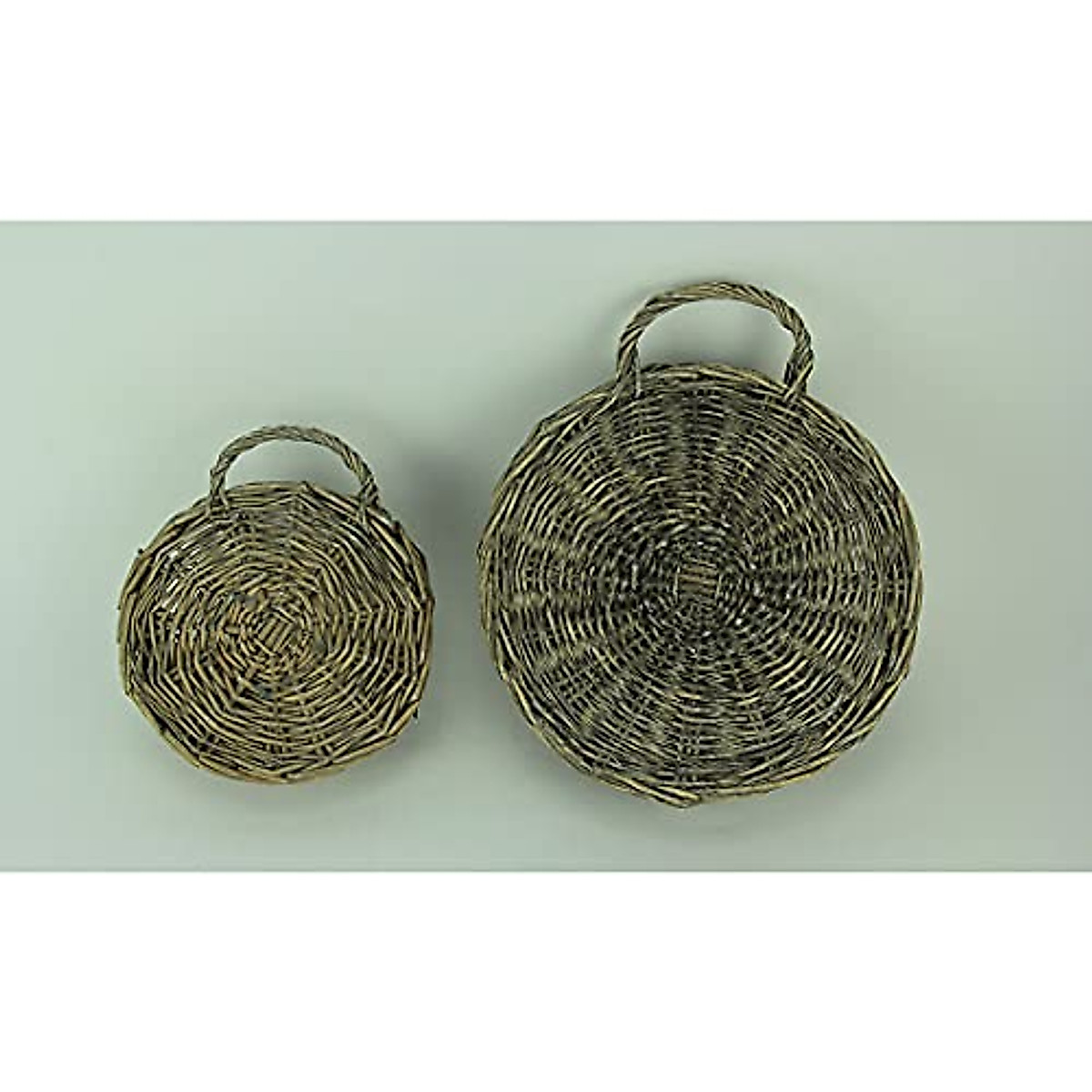 PD Home & Garden Rustic Round Woven Wicker Wall Basket Set of 2