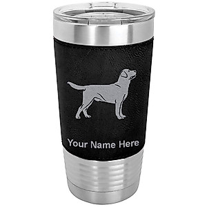 LaserGram 20oz Vacuum Insulated Tumbler Mug, Labrador Retriever Dog, Personalized Engraving Included (Faux Leather, Black)