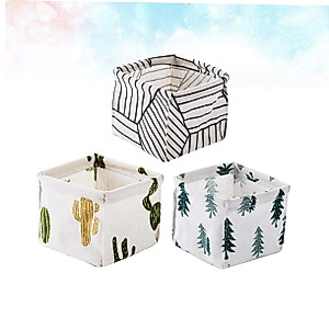SOESFOUFU 3pcs Toy Storage Baskets Linen Storage Baskets Fabric Storage Cubes with Handles Makeup Storage Basket Cube Storage Bins Collapsible Basket Bins Cotton Linen Organizer Foldable