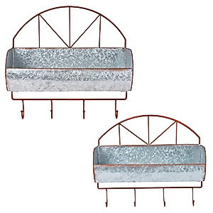 Hanging Shelves for Wall Decor & Storage - Set of 2 Rustic Floating Shelves for Bathroom, Kitchen Shelves for Storage with 4 Hooks - Wall Mounted Shelves for Bedroom, Metal Wall Shelf with Hooks