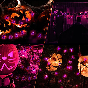 Halloween Solar Outdoor String Lights, 50 Purple Spider Lights with 8 Modes, 23ft Waterproof String Bulbs, Decorations for Halloween Party, Yard, Patio, Garden, Outdoor, Home