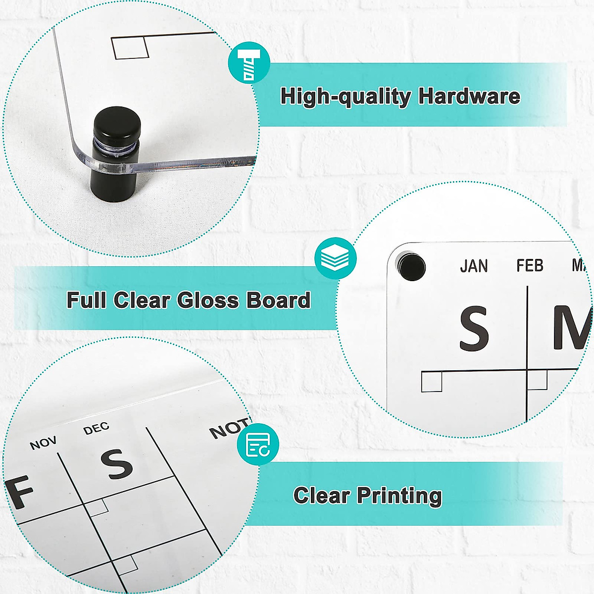 QUEENLINK Acrylic Calendar for Wall, 16"×24" Acrylic Wall Calendar Large Acrylic Board for Wall, Clear Dry Erase Board Wall Mount Familiy Planner（Black）