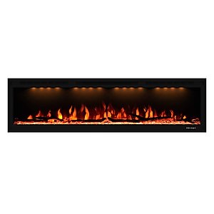 Valuxhome Electric Fireplace, 60 Inches Fireplace, Recessed and Wall Mounted Fireplaces for Living Room with Remote, Overheating Protection, Logset and Crystal, Touch Screen, 1500W/750W, Black