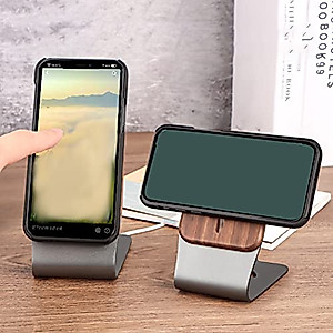 Walnut Gray Magnetic Mag Safe Phone Stand 12 pro Wooden Bracket Cradle Aluminum Alloy Mobile Cellphone Holder Metal Wireless Charger Office Kickstand Dock for iPhone 12, 12 Pro max, 12 Mini