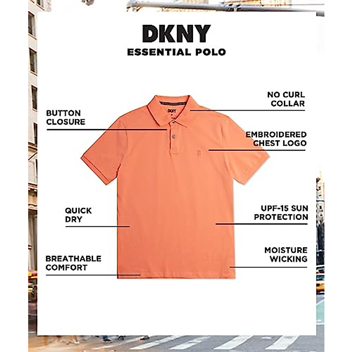 DKNY Men’s Polo Shirt – Cotton Mens Short Sleeve Polo Shirts | No Curl Collar Quick Dry Regular Fit Moisture-Wicking Golf Shirt for Men (Sizes: S-2XL) Coral