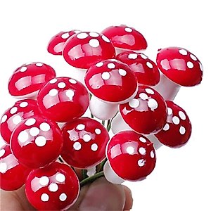 ASkinds 50Pcs/Set Mini Mushroom Decoration, Miniatures Artificial Succulent Plant Pot Resin Craft Decoration for Home DIY Micro Landscape Decor(Red)