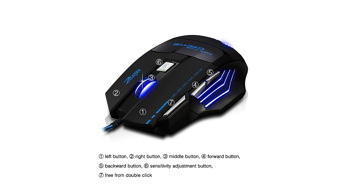 Zelotes Wired Gaming Mouse - 7200 DPI, Ergonomic Design