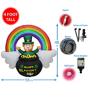 BZB Goods 4 Foot Tall Saint Patrick's Day Inflatable Green Leprechaun in Pot of Gold with Rainbow and Cloud Pre-Lit LED Lights Indoor Outdoor Lawn Yard Holiday Decoration Blow up Home Garden Decor