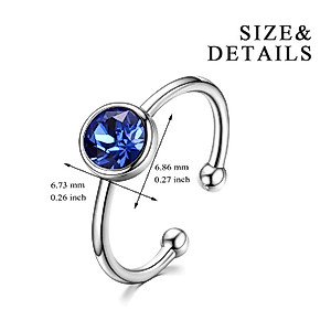 AOBOCO 925 Sterling Silver Created Sapphire Ring September Birthstone Adjustable Stackable Wrap Open Ring for Women, Crystals from Austria
