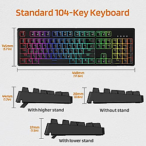 LTC NB1041 Nimbleback Wired Mechanical Keyboard, Hot-Swappable 104Keys RGB Backlit Gaming Keyboard, Red Switch/Black