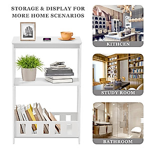 HAYOFAMY Side Table Night Stand Set of 2, 3 Tier Narrow End Table with Display Shelf, Small Bookcase Bookshelf, Simple Bedside Table Storage Rack for Bedroom, Living Room, Office, Bathroom, White