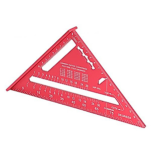 Compact Aluminum Woodworking Ruler Clear Scale, Double Sided Marking, 7.3in / 18.5cm, for Determining and Marking Angles (Red)