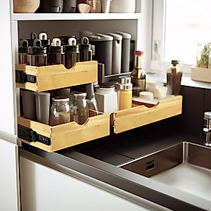 Huwena Pull Out Drawers for Kitchen Cabinets Assembled Roll Out Cabinet Organizer Corner Sliding Drawers for Inside Cabinets, 14''w x 21''d, Requires at Least 14.6'' Cabinet Opening