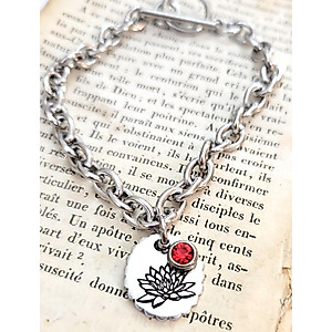 July Birthstone Charm Bracelet and Birth Month Water Lily Flower Simple Dainty Gift for Her Mom Daughter
