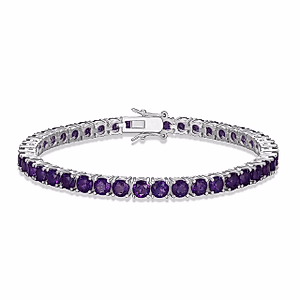 MORGAN & PAIGE Amethyst Tennis Bracelet For Women - 925 Sterling Silver Natural Gemstone Bracelet With 4mm Purple African Amethyst - February Birthstone Bracelet - 7.25"