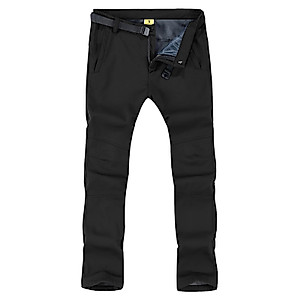 TBMPOY Men's Snow Ski Hiking Pants Waterproof Winter Fleece Lined Pants Camping Skiing Ice Fishing Pants with Belt 01 Thick Black M