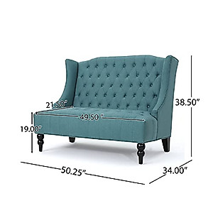 Christopher Knight Home Leora Traditional Tufted Velvet Wingback Loveseat, Dark Teal / Dark Brown