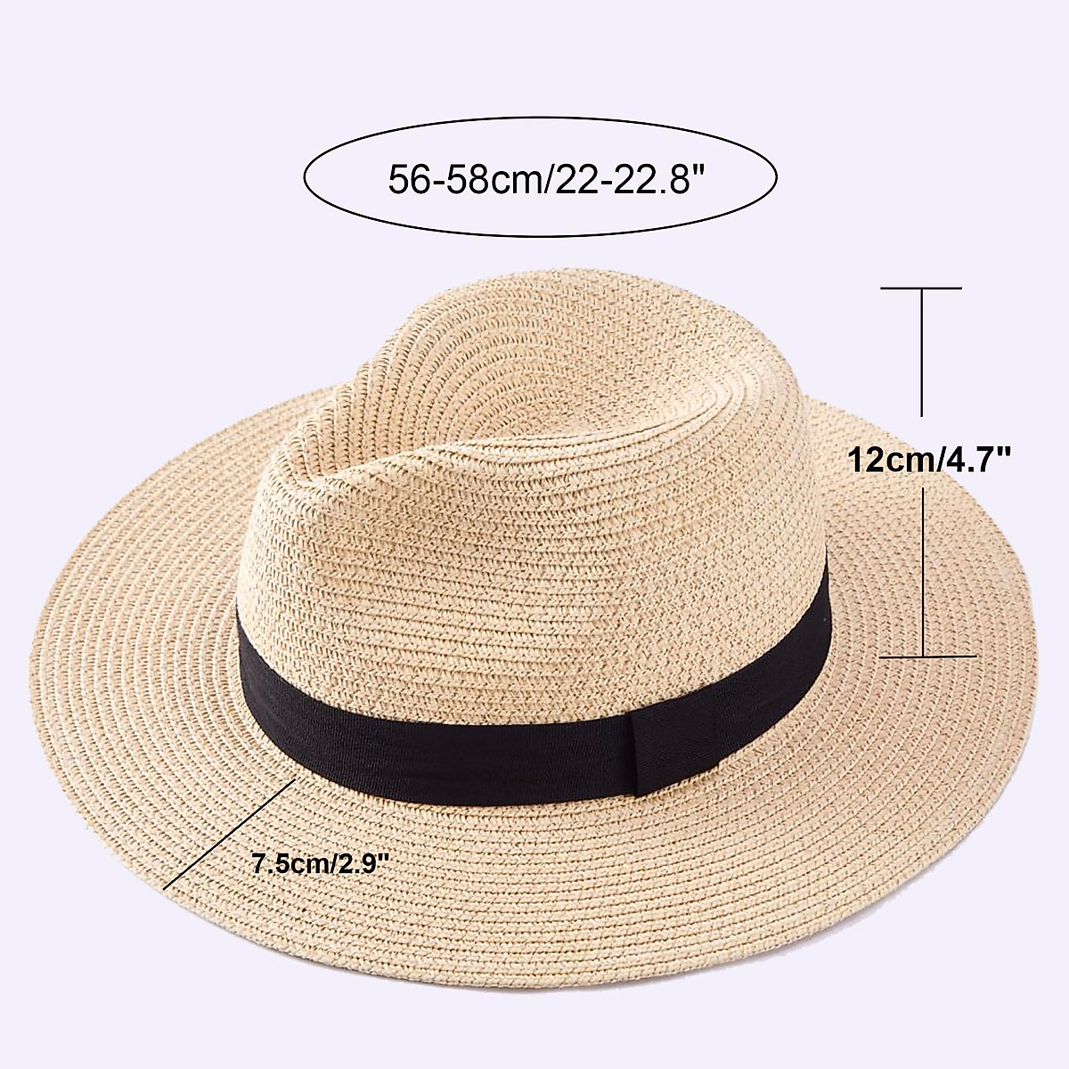 MEINICY 3PCS Womens Wide Brim Beach Hat Roll up Panama Straw Sun Hat Fedora Summer UV Protection Floppy Hat (Black+Brown+Beige)