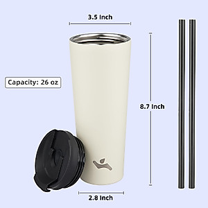 Konokyo 26 OZ Insulated Tumbler with Lid and 2 Straws Stainless Steel Water Bottle Vacuum Travel Mug Coffee Cup,Angel White