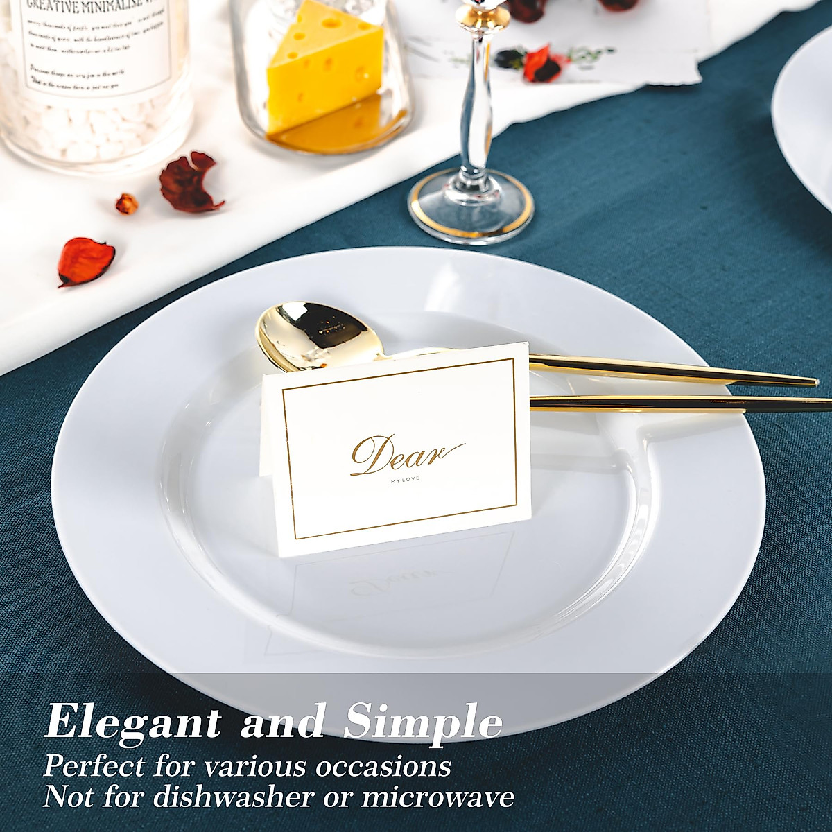 N9R 100PCS White Plastic Plates, Plastic Disposable Plates 10.25inch, Premium Heavy Duty Dinner Plates, Elegant and Fancy Party Plates