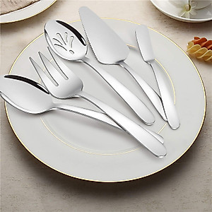 5-Piece Silverware Serving Utensils, HaWare Durable Stainless Steel Serving Spoon Fork, Mirror Polished and Dishwasher Safe