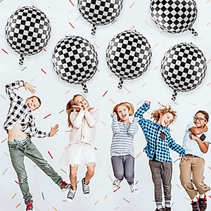 6 Pieces Checkered Balloons, Race Car Balloons 22 Inch Black and White Checkered Balloons 4d Round Sphere Foil Checkered Flag Balloons for Boy Adult Racing Themed Party Decoration Supply