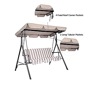 Swing Canopy Replacement, Waterproof Swing Top Cover Canopy Replacement Garden Patio Porch Yard Outdoor, Top Cover Only (74'' x 45'') (Khaki)