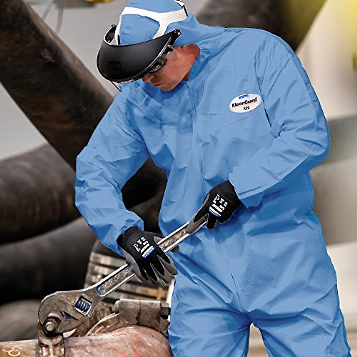 Kleenguard A20 Breathable Particle Protection Hooded Coveralls (58517), REFLEX Design, Zip Front, Elastic Wrists & Ankles, Blue Denim, 4XL, 20 / Case