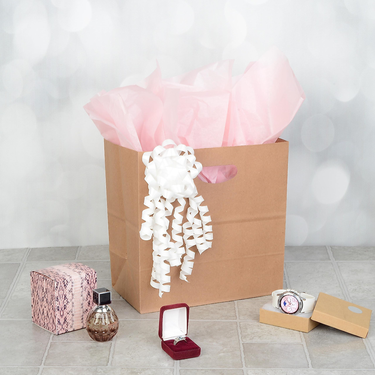 Prime Line Packaging Brown Paper Bags with Die Cut Handles for Food To Go, Bread, Take Out Goodie, Restaurant, Small Business, Bulk, 11x6x11, 100 Pack